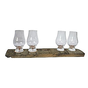 Bourbon Barrel Stave Flight Board with Four Glencairn Glasses