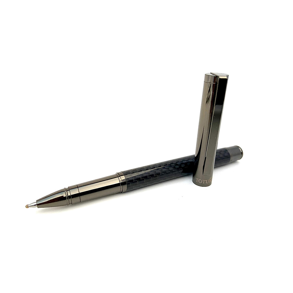 SHOPTOTUM Carbon Fiber Roller Pen Gel Ink, Elegant, Black and Chrome, Best Pen Writing for Men or Women in School, Office, Business. Gift box included Yin Yang Collection