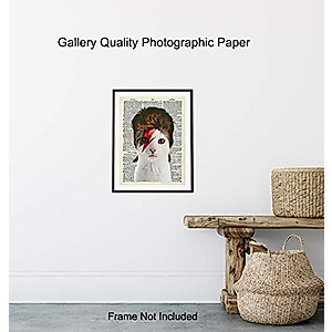 Poster of David Bowie Cat Wall Art - 8x10 Funny Upcycled Dictionary Cat Wall Decor for Vet, Veterinarian Office, Home, Bedroom - Unique Gift for 70s, 80s Punk Rock Music, Ziggy Stardust Fans