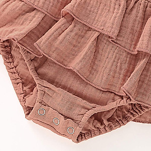 Douhoow Newborn Baby Girls Ruffle Romper Jumpsuit Bodysuit Baby Girl Summer Clothes Outfits (Khaki, 0-3 Months)