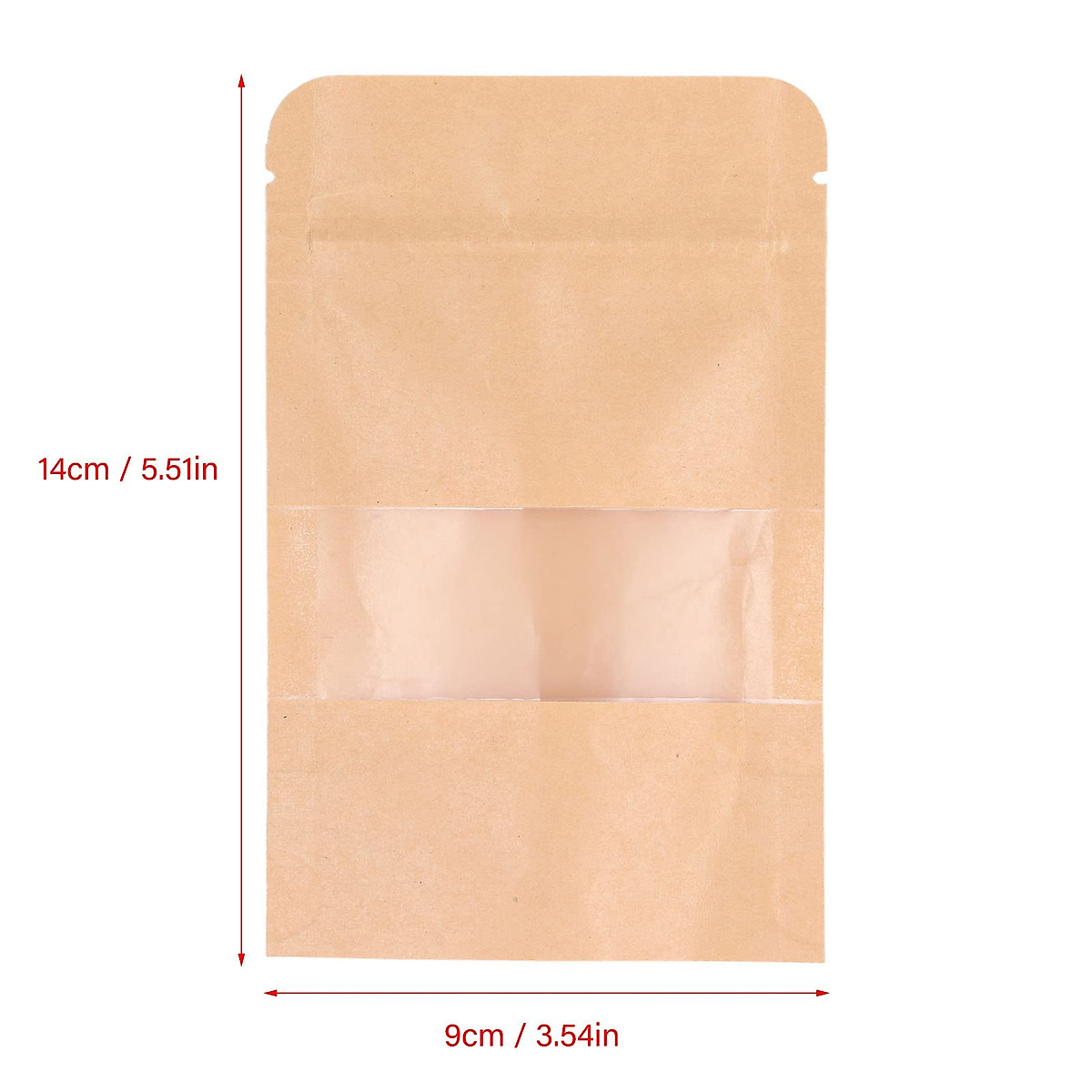 Fafeicy 200Pcs Sealable Bags for Packaging, Kraft Paper Stand Up Pouch Bag with Resealable Zipper and Window for Food and Coffee, 9x14cm