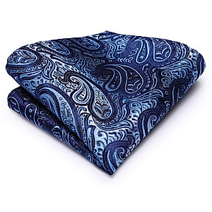 Hi-Tie Silk Paisley Ties for Men Necktie Pocket Square Cufflinks Set Foral Tie Sets Formal Business,Blue