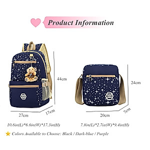 Star Print Girls Canvas Backpacks Set for School, School Bags Bookbags for Teenage Girls, with Crossbody Bag, 3 Pieces