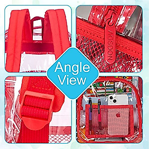 Clear Backpack, Transparent Bookbag Heavy Duty See Through Backpacks for Men - Red