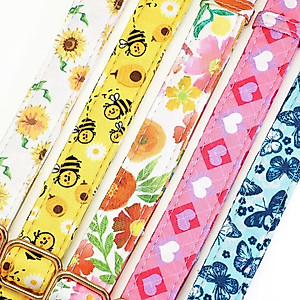 KINYABLUE Floral Pattern Cute Dog Collar for Large Dogs, Personalized Custom Dog Collars with Name, Soft Cotton Fall Dog Collar Girl with Detachable Bowtie & Flower, L (14-24")