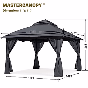MASTERCANOPY 10x10FT Outdoor Patio Gazebo with Mosquito Netting for Backyard, Patio, Garden Dark Grey