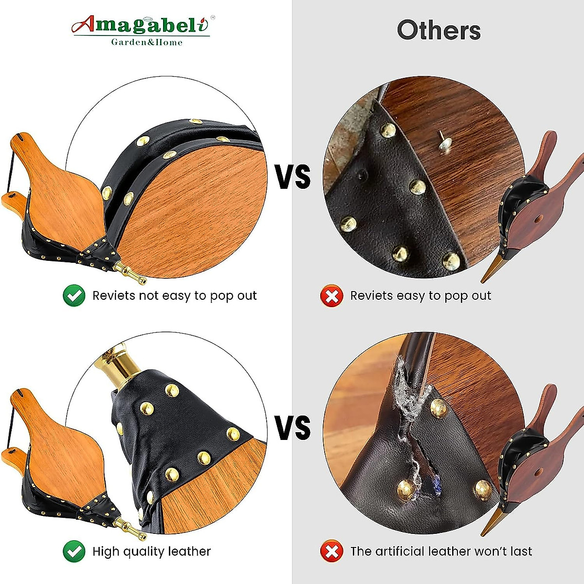 AMAGABELI GARDEN & HOME Wood Fireplace Bellows 19"x 8" Large Artificial Leather Bellow Fire Pit Air Blower With Hanging Strap Cast Nozzle Outdoor Cooking Fan Camping BBQ Grill Chimney Barbecue Tools