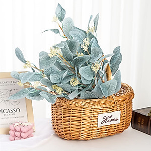 RUJIU 6 Pieces/lot Artificial Plants Fake Eucalyptus Leaves of Bouquet for Bride Home Table Garden Decoration (Light Blue)