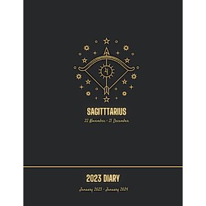 2023 Diary: A4 Week to View Dated from Jan 2023 - Jan 2024 | Monthly, daily & weekly planner 2023 | Sagittarius | Black cover | 200 pages: Astrology, ... Planner Agenda Organiser | 13 months