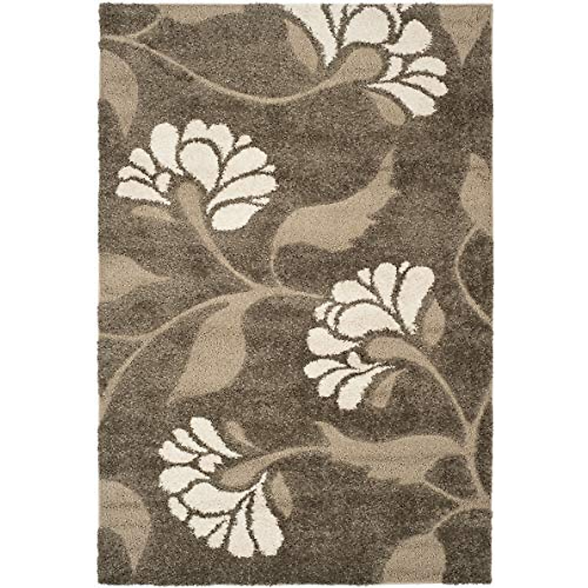 SAFAVIEH Florida Shag Collection 5'3" x 7'6" Smoke / Beige SG459 Floral Non-Shedding Living Room Bedroom Dining Room Entryway Plush 1.2-inch Thick Area Rug