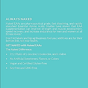 Naked EAAs Amino Acids Powder - 50 Servings - Vegan Unflavored Essential Amino Acids 500 Grams - Instantized All Natural EAA Powder Supplement