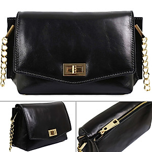 Time Resistance Leather Crossbody Bag for Women - Full Grain Leather Shoulder Bag - Stylish Messenger Bag Purse (Black)