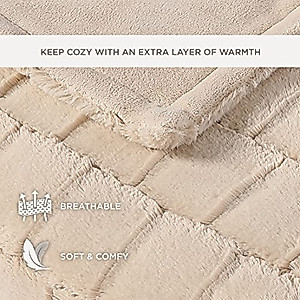 Stassie Faux Fur Throw Blanket – Soft and Elegant Blanket for Couch and Bed - 380 GSM – Cozy & Warm - Luxurious Carved Design (Wheat)