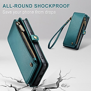 Defencase for iPhone 14 Plus Case, RFID Blocking for iPhone 14 Plus Wallet Case for Women and Men with Card Holder Zipper PU Leather Protective Cover for iPhone 14 Plus Phone Case, Blue Green