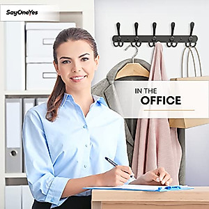 SAYONEYES Black Coat Rack Wall Mount with 5 Tri Hooks for Hanging – 16 Inch Heavy Duty Stainless Steel Rustic Coat Rack Wall Mount – Hat Rack, Hanger, Clothes, Jacket Hooks Wall Mount – 1 Pack