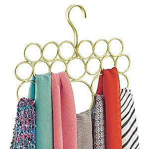mDesign Metal Closet Rod Hanging Storage Organizer Rack - Scarf Holder for Bedroom, Coat Closet, Entryway, Mudroom - Holds Scarves, Belts, Shawls, Accessories - Snag Free, 18 Sections - Brass