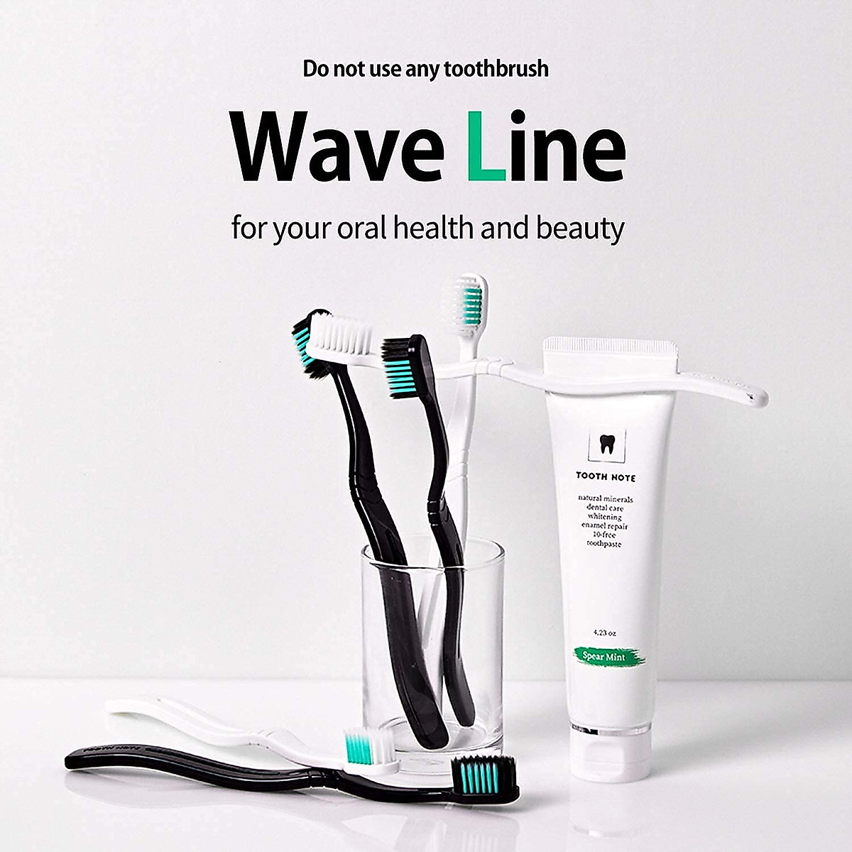 TOOTH NOTE Manual Toothbrush Wave Line (Infused Charcoal & White Set) / Soft Bristles for Sensitive Gums & Deep Clean/Clean Off Dental Plague/Practical and Functional Hands