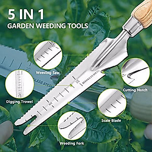 Berry&Bird 3Pack Gardening Hand Tool Set- Stainless Steel Garden Tool Kit Include Wooden Handle Trowel, Hand Fork & Weeder for Weeding Planting Transplant & Measuring, Ideal Garden Gift for Women&Men