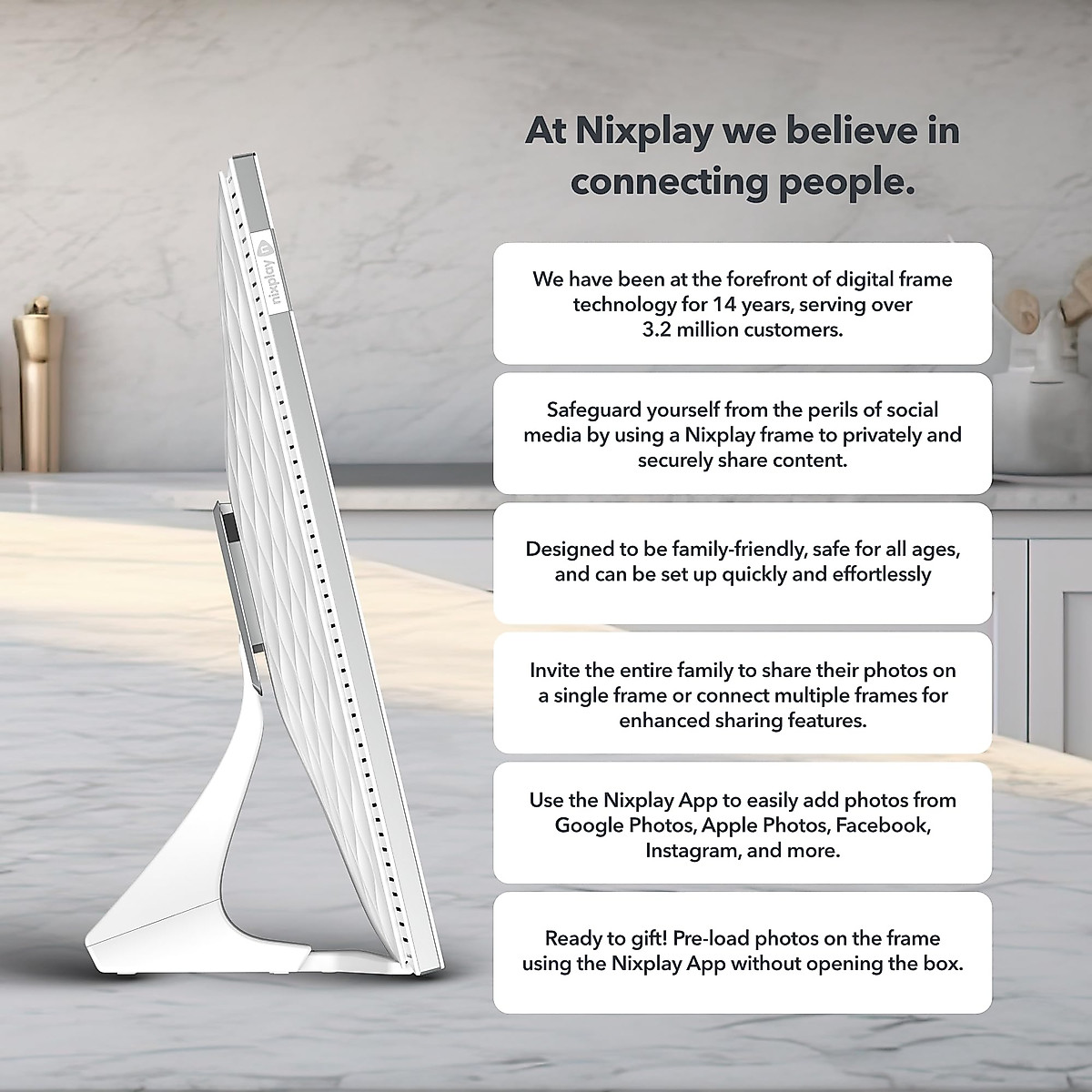 Nixplay Digital Touch Screen Picture Frame - 10.1” Photo Frame, Connecting Families & Friends (White)