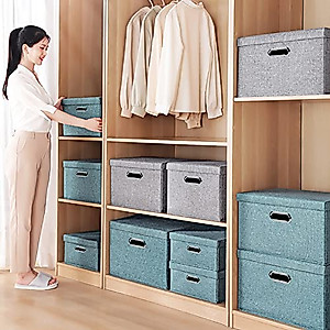 HUATK Small Storage Boxes with Lids for Organizing 4Pack Storage Baskets for Shelves, Closet organization Bins for Office, Bedroom, Closet, Toys