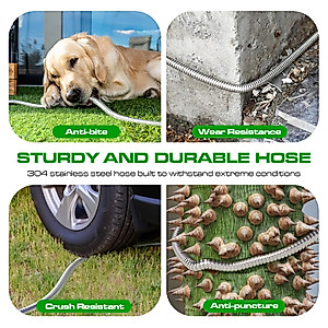 Garden Hose JTTHKK Water Hose 75 ft - 304 Stainless Steel Metal Hose with 10 Function Nozzles, No-Kink, Rust Proof, Easy to Store, Heavy Duty Garden Hose for Yard, Lightweight Outdoor Hose