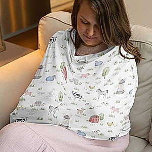 Sweet Jojo Designs Farm Animals Boy Girl Infant Baby Car Seat Cover Nursing Breastfeeding Shopping Cart Stroller Canopy Grey Red Black and White Gender Netural Watercolor Farmhouse Green Barn Horse