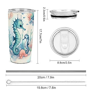 KIOWEIR Cute Seahorse Stainless Steel Tumbler 20oz With Lid And Straw, Insulated Tumblers Coffee Cup, Travel Mug for Ice Drink & Hot Beverage for Women Men Boys Girls