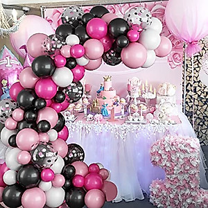 Pink and Black Balloon Garland Kit, 114 Pcs Hot Pink Pastel Pink Black White Confetti Latex Balloons Mouse Theme Balloon Arch for Girls Women Birthday Wedding Baby Bridal Shower Party Decorations