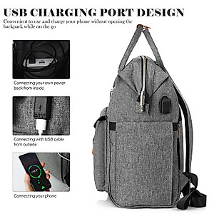 RJEU Laptop Backpack for Women, Travel School Backpack With USB Charging Port, Water Resistant Computer Bag Work Purse, Casual Daypack for Girls, Teacher Nurse Backpack, Gift for Women