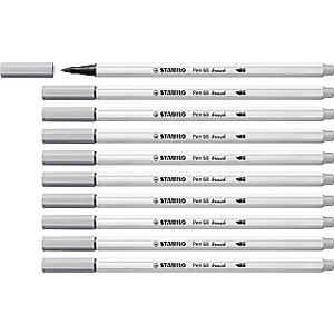 Premium Fibre-Tip Pen - STABILO Pen 68 brush Meduim Cold Grey Box of 10
