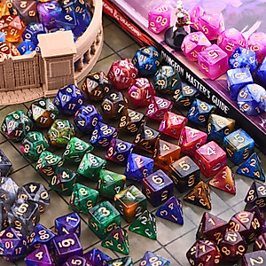 Amiven DND RPG Dice Sets 20 x 7 Polyhedral Glitter Dice (140 Pieces) for Dungeons and Dragons Tabletop Role-Playing Games, with a Large Bag
