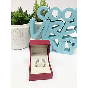 SAVEARTH DIAMONDS Round Lab Created Moissanite Diamond Cathedral Enhancer Guard Ring for Women 14K White Gold Plated 925 Sterling Silver (0.20 Cttw) Size -7