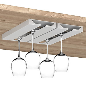 MEUMITY 2 PCS Under Cabinet Punch-free Plastic Wine Glass Holder,No Drilling Stemware Rack Glasses Storage Hanger Hanging Stemware Rack for Bar Cabinet Kitchen,White