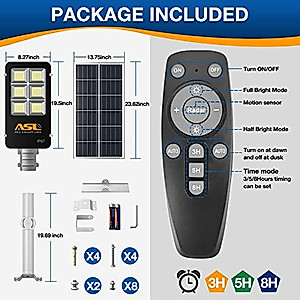 Allsmartlife Solar Street Light Outdoor Waterproof, 550W 420LED IP67 Security Led Exterior Lights with Remote Control, Street Lights Dusk to Dawn with Motion Sensor for Commercial Lighting, Yard