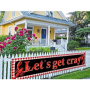 Let's Get Cray Fence Banner Crawfish Boil Themed Birthday Party Lobster Photo Booth Backdrop Yard Outdoor Decoration