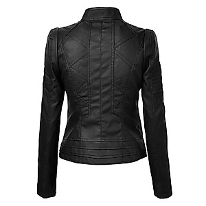 Made By Johnny MBJ WJC746 Womens Vegan Leather Motorcycle Jacket L Black