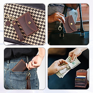 Fasjosma Genuine Leather Credit Card Wallet Holder,Credit Card Organizer for Women Men,Small Coin Purse Wallet Keychain,coffee