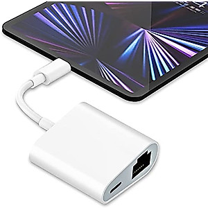 [Apple MFi Certified] Lightning to Ethernet Adapter, 2 in 1 RJ45 Ethernet LAN Network Adapter for iPhone/iPad/iPod, iPhone Ethernet Adapter with Charge Port, 10/100Mbps High Speed, Plug and Play