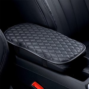 ESKONKE Car Center Console Cover, PU Leather Armrest Pad Cover, Universal Car Arm Rest Seat Storage Box Mat Waterproof Non Slip Interior Accessories (Black)