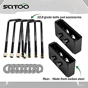 SCITOO 1.5 inch Leveling Lift Block Kits with Extra Long Square Leaf Spring Axle U Bolts 2004-2018 for Ford for F-150 2WD/4WD