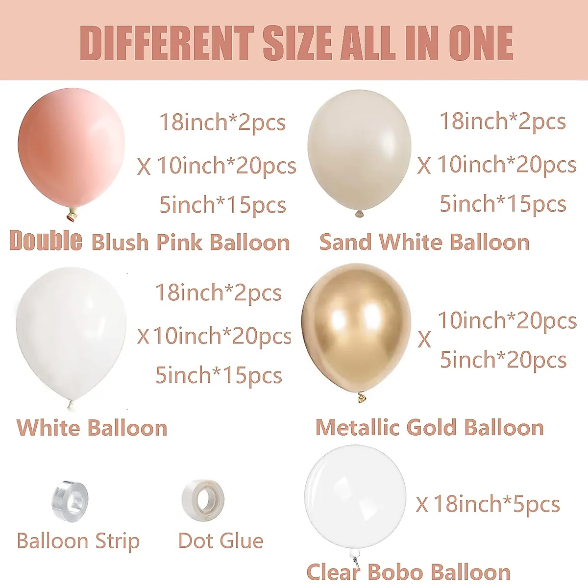 Futureferry Double Stuffed Blush Pink and Sand White Balloon Garland Arch Kit 158Pcs Peach and Metallic Gold Balloon Bobo Clear Balloons for Wedding Baby Shower Anniversary Birthday Decorations