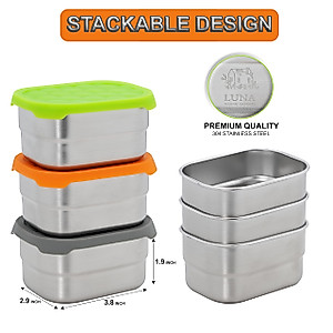 LUNA HOME GOODS Stainless Steel Snack and Food Containers with Leakproof Lids, 3 Pack 8 0z, Fruits, Vegetables, Sauces, Portion Control, Perfect Lunch and Food Storage Containers