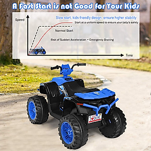 Costzon Kids ATV, 12V Battery Powered Electric Vehicle w/LED Lights, High & Low Speed, Horn, Music, USB, Treaded Tires, Ride on Car 4 Wheeler Quad for Boys & Girls Gift, Ride on ATV (Blue)