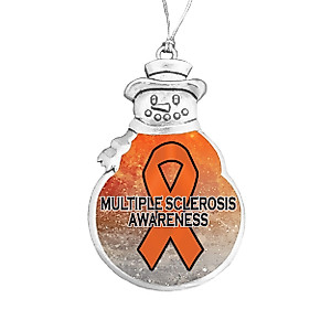 Multiple Sclerosis MS Awareness Ribbon Christmas Ornament Choose Snowman Snowflake or Bulb (Snowman)