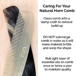 ZEUS Wide Tooth Natural Horn Beard Comb w/Leather Case, Saw-Cut, Anti-Static, Tames, Smooth Glide for Long/Thick Beards
