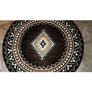 Southwest Native American Round Indian Kingdom Chocolate Brown Design D143 (4 Feet X 4 Feet)