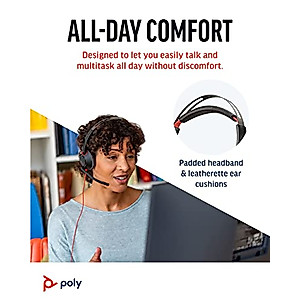 Poly - Blackwire 5220 USB-A Headset (Plantronics) - Wired, Dual Ear (Stereo) Computer Headset with Boom Mic - USB-A, 3.5 mm to connect to your PC, Mac, Tablet and/or Cell Phone