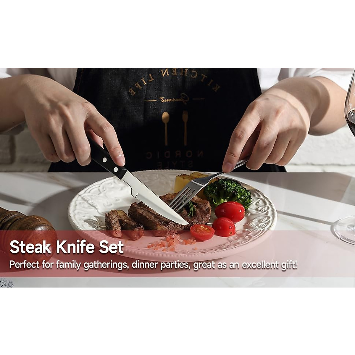 SANHUI Steak Knives, Steak Knife Set of 6, German Stainless Steel Steak Knife Serrated