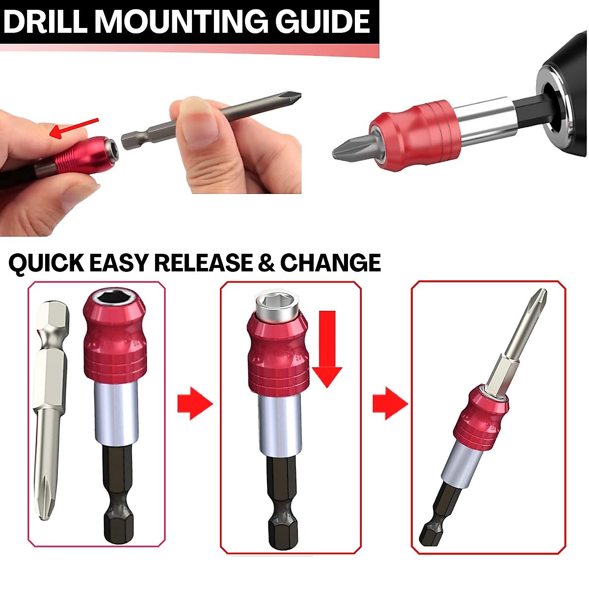 Drill Bit Extension Magnetic Drill Bit Holder 1/4 Hex Shank Extension for Drill Bits,Quick Change Bit Holder Drill Bit Extender(3 Packs)