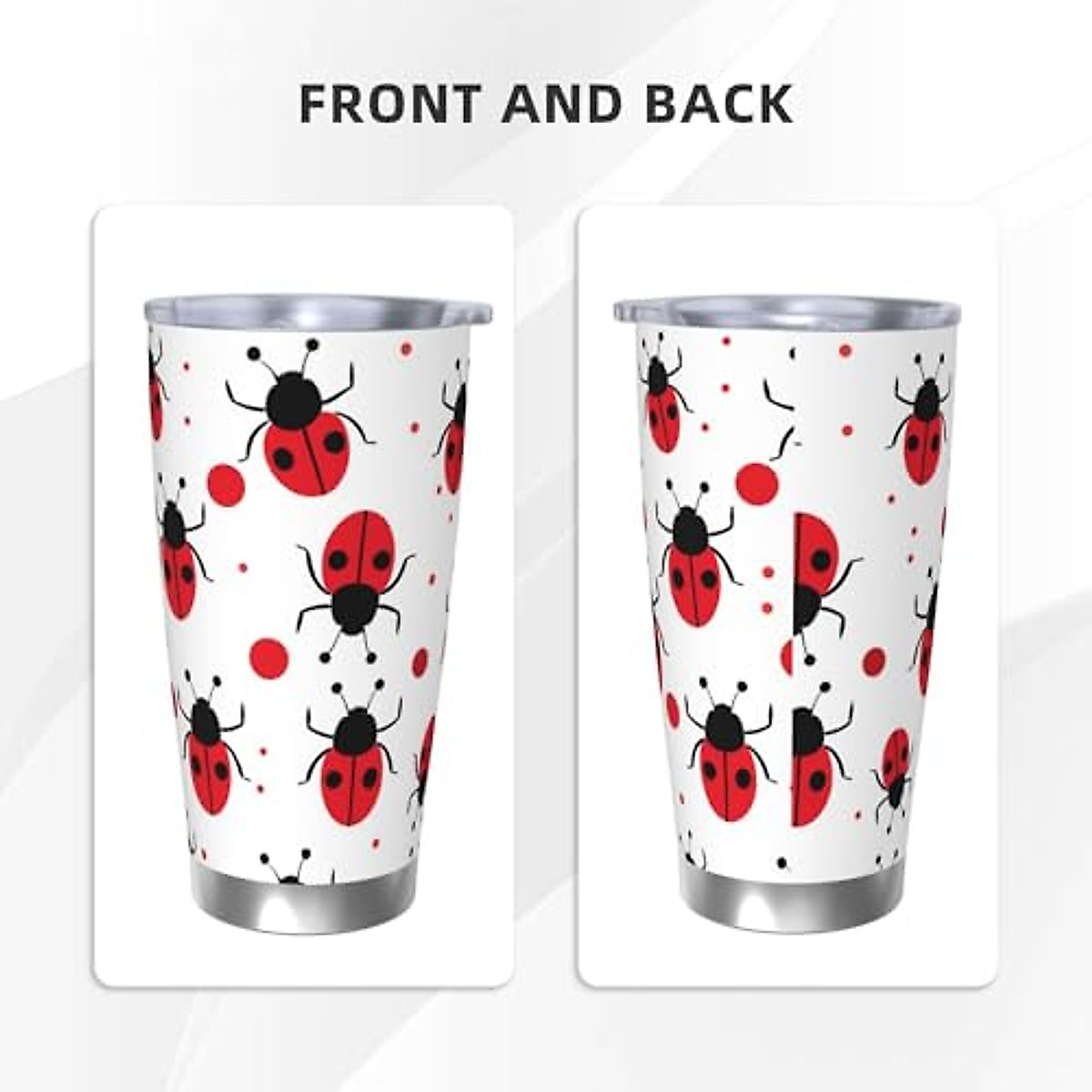 Tangopi Red Ladybug Pattern 20 oz Tumbler with Lid and Straw Insulated Travel Coffee Mug Reusable Spill Proof Coffee Cups Stainless Steel Water Bottle for Hot and Cold Drinks